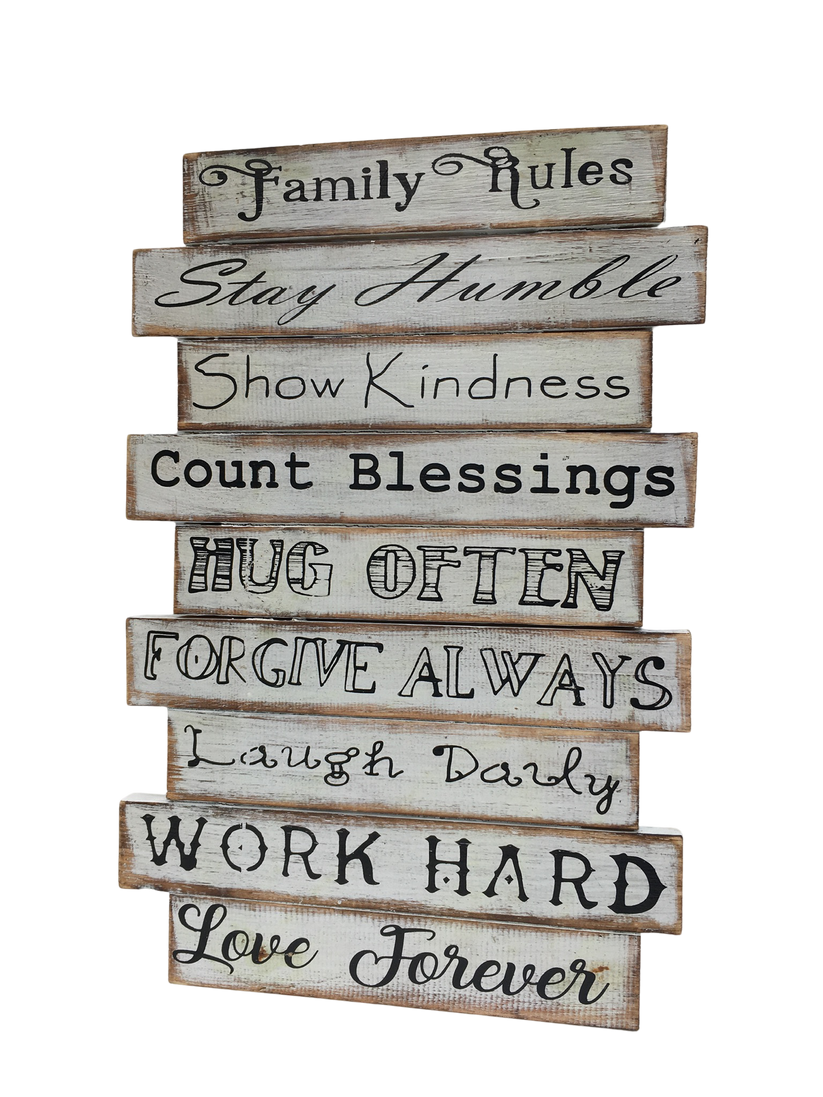Family Rules Rustic Signs- 2 Colour Choices – Huntress Homewares